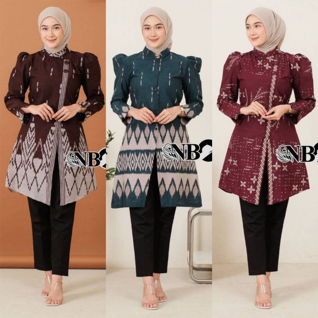 WOMEN'S BATIK TUNIC WITH SONGKET MOTIF COMBINATION WITH BOX l LIRIS ...