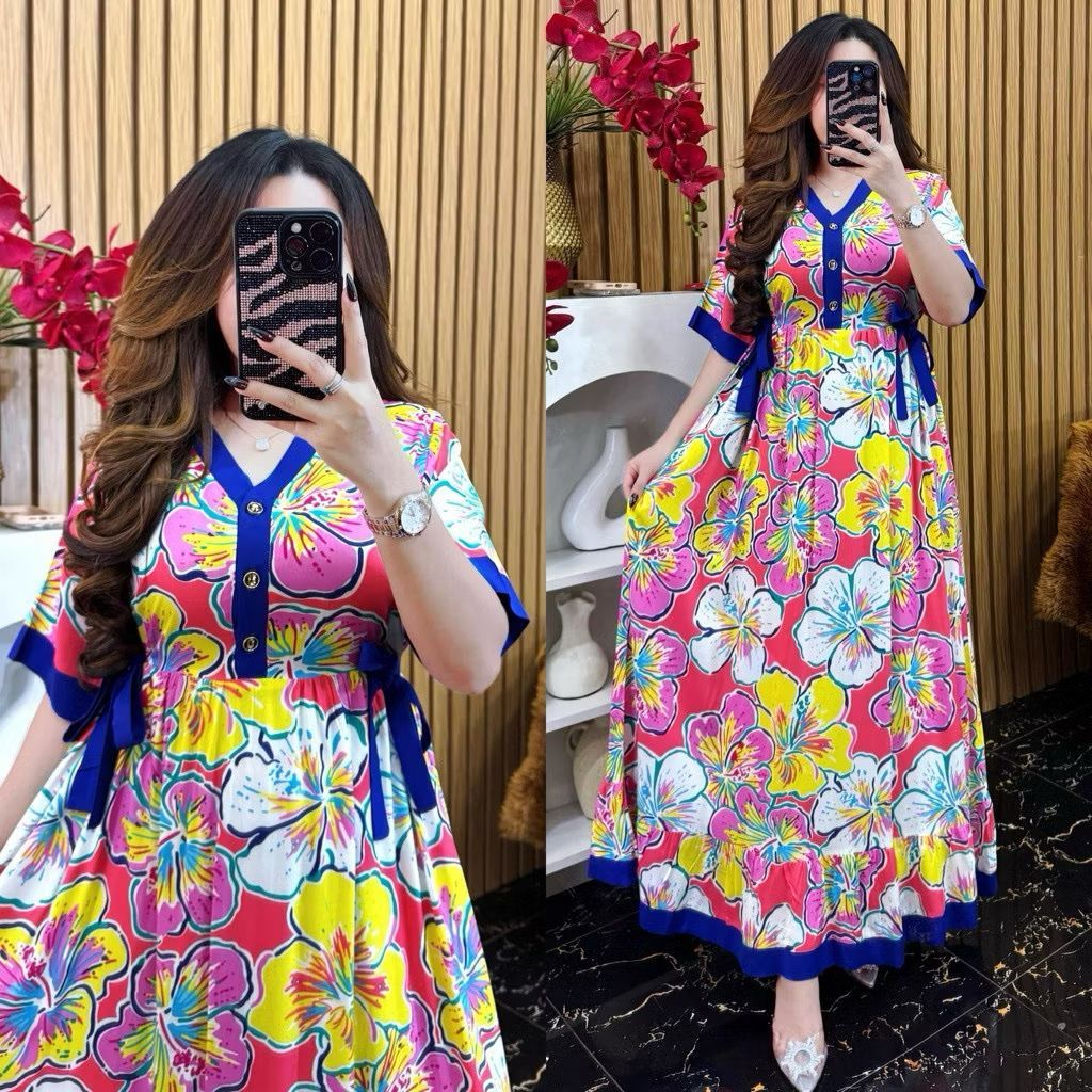 ARIANA BIANCA LONG DRESS RAYON SHORT SLEEVE L XL WOMEN'S LONG DRESS ...