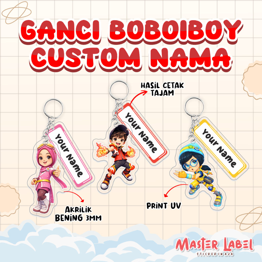 GANTUNGAN Custom Character Keychain with Boboiboy Theme Name Souvenir ...
