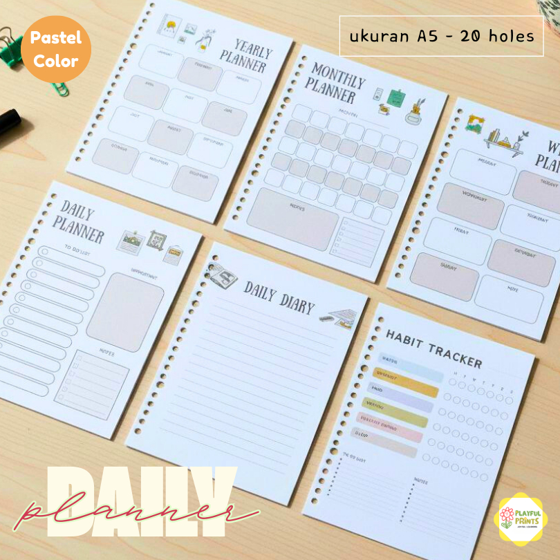 Planner A5 – Refill Binder 20 Holes | Reversible Print | Daily Weekly ...