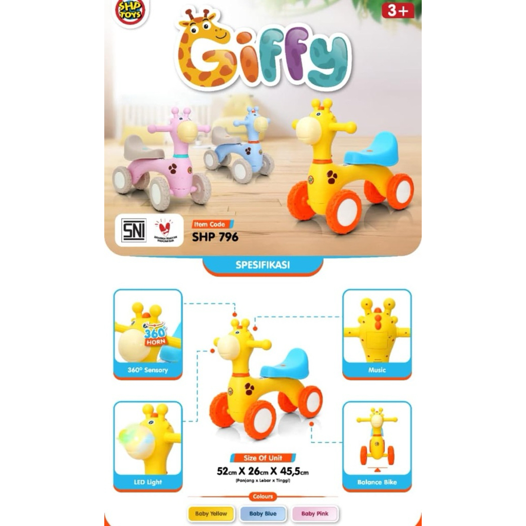 RIDE ON EXOTIC GIFFY 796 SHP796 ET2148 ET 2148 BEAR Children's Musical Balance Bike | Shopee ...