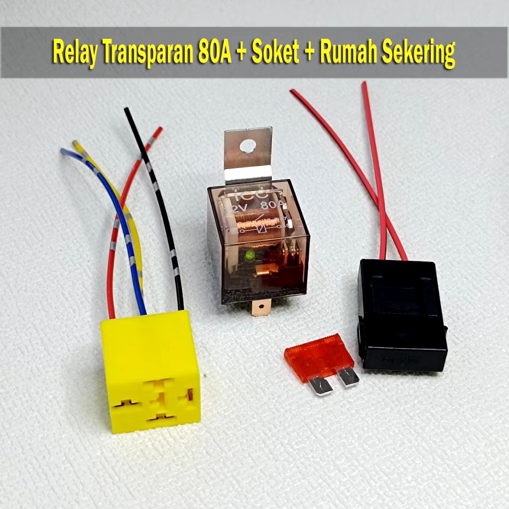COMPLETE PACKAGE OF 12V 80A CLEAR TRANSPARENT RELAY 4 LEGS PLUS SOCKET ...