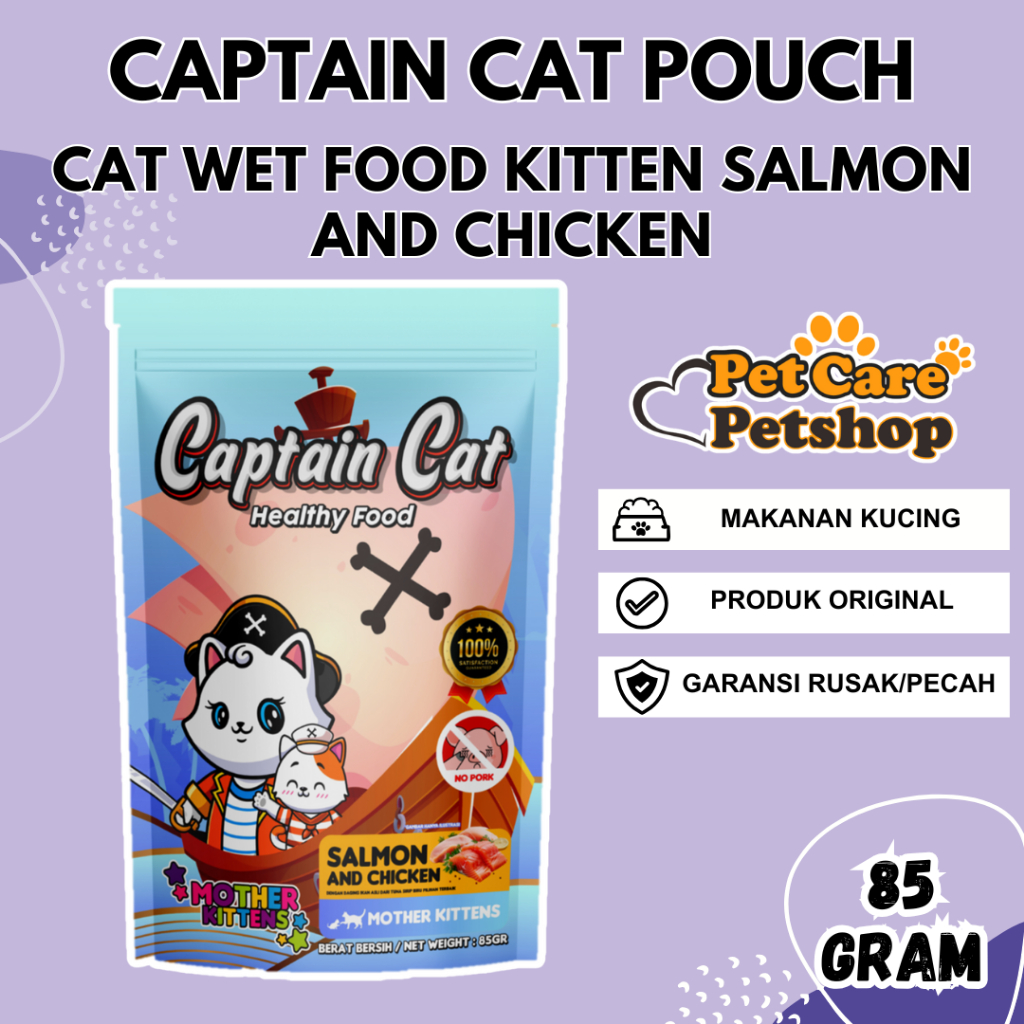 Captain Cat Pouch Wet Food Kitten Salmon and Chicken 85 Grams | Shopee ...