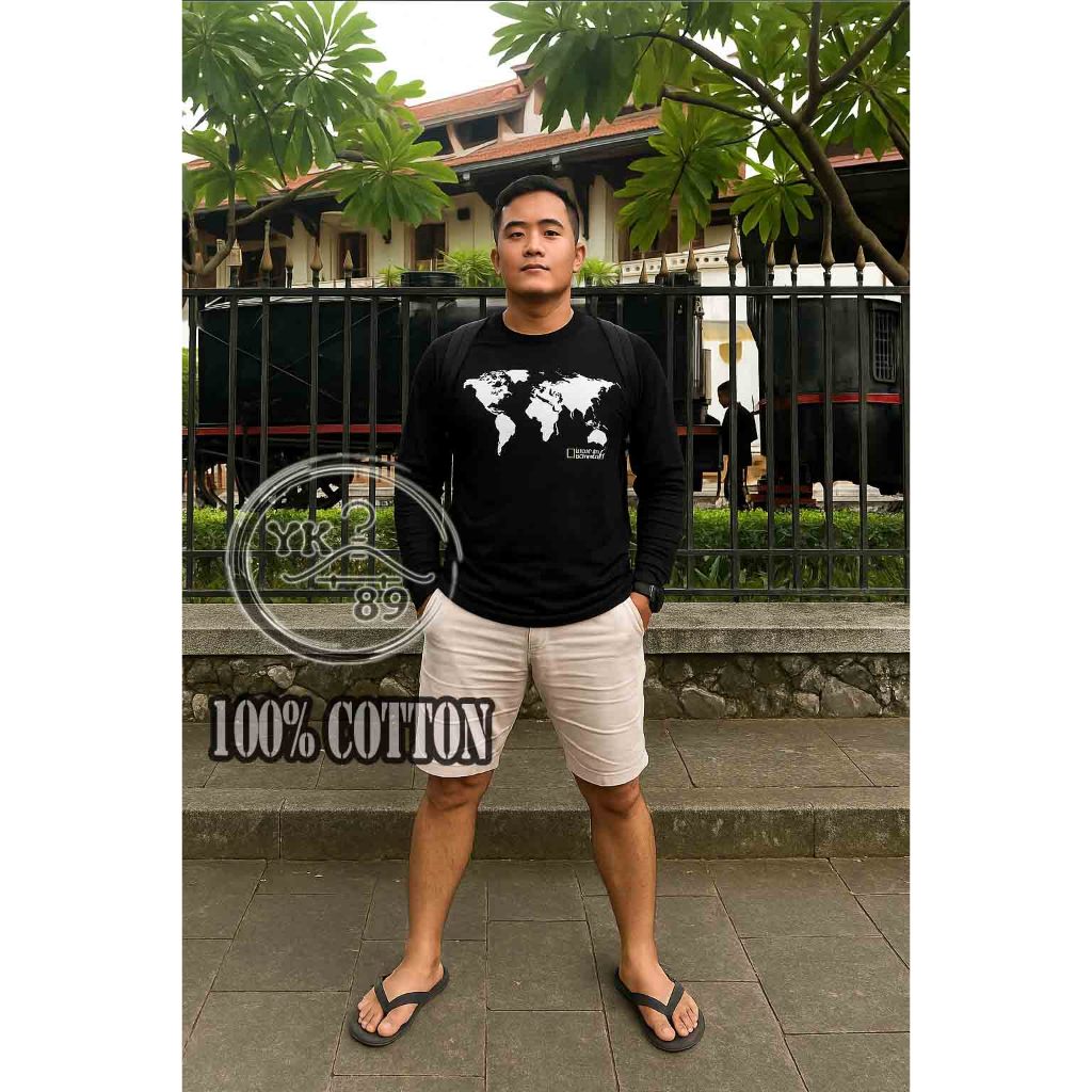 National geographic world map distro t-shirt (long sleeve) | Shopee ...