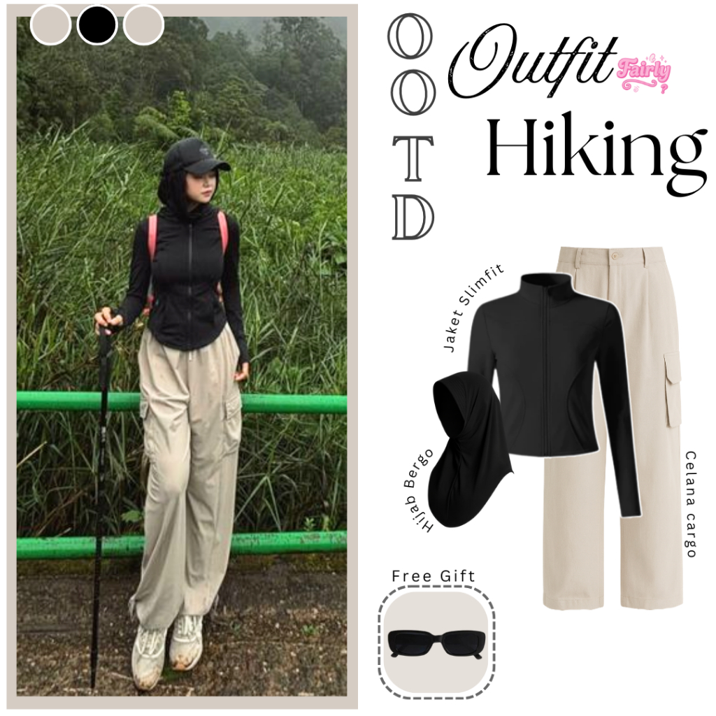 Fara Latest Hiking Outfit (Hijab + Jacket + Cargo Pants) Mountain ...
