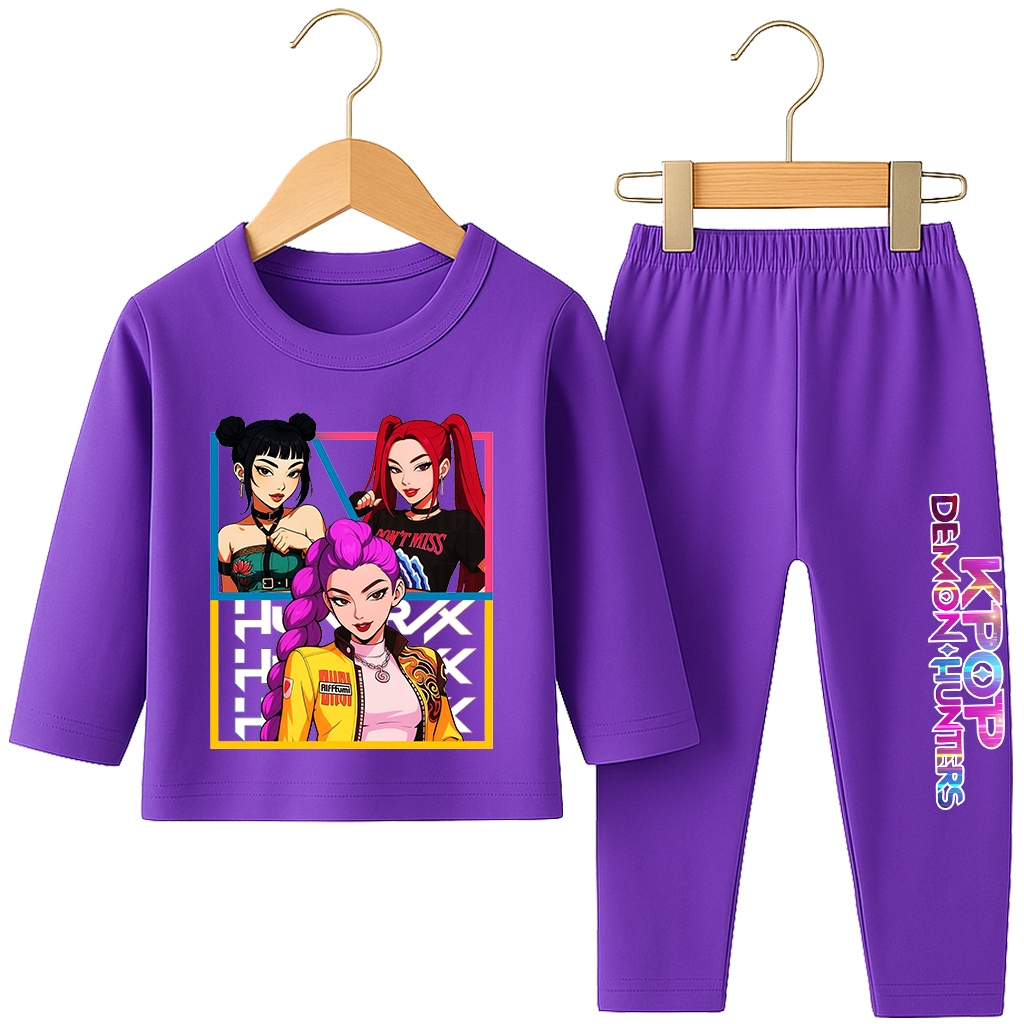 HUNTRIX KPOP DEMON HUNTER Girls' Pajama Set Long Sleeve Long Pants 3-10 ...