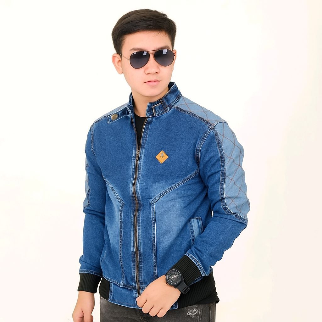 KAMBA STORE Men's Simple Denim Jacket Casual Unisex Zipper Denim Distro ...