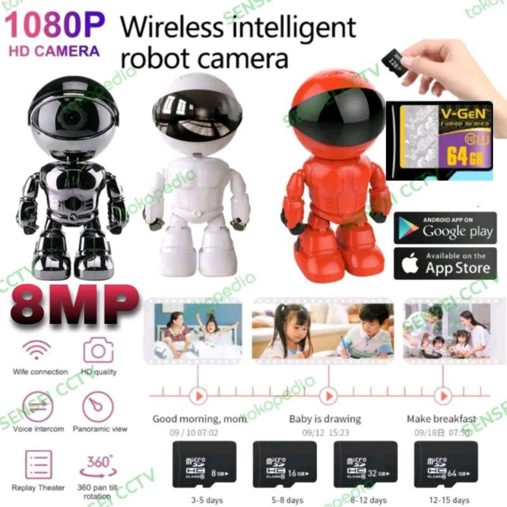 NEW IP Camera 8MP IP HD 1080P WiFi Robot Security WiFi, Pan Tilt WiFi ...
