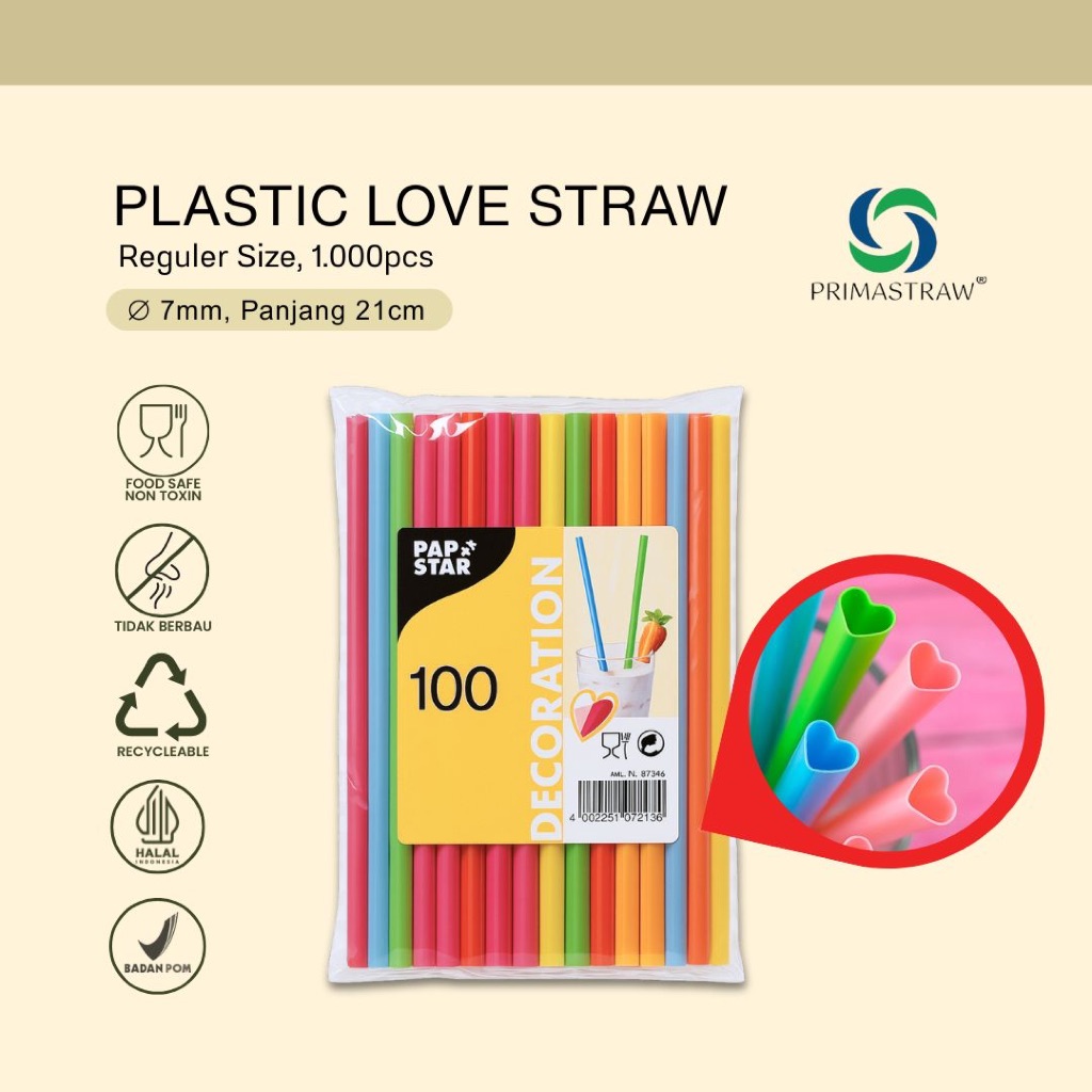 PRIMASTRAW Heart-Shaped Plastic Straws Love Straw 7 x 210 mm (1,000 pcs ...