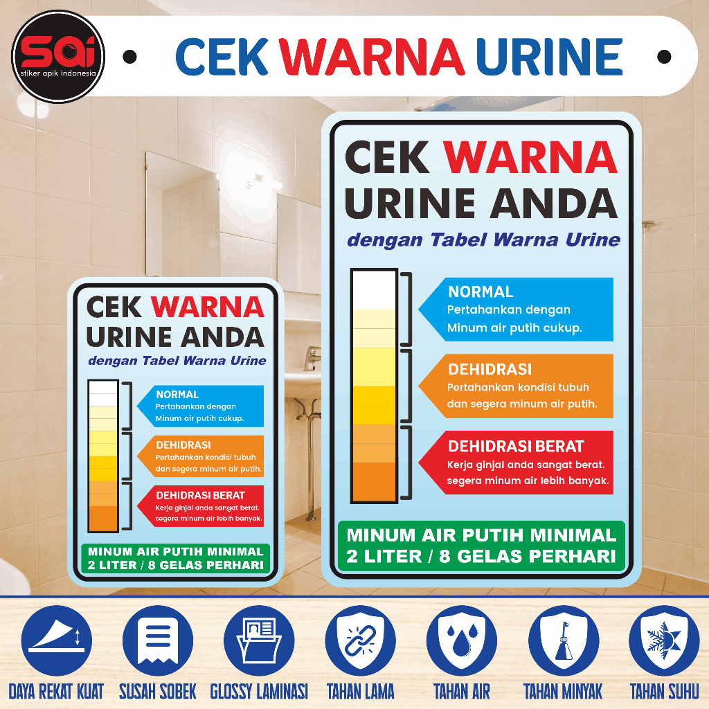 Waterproof vinyl sticker, CHECK COLOR, URINE, glossy lamination ...