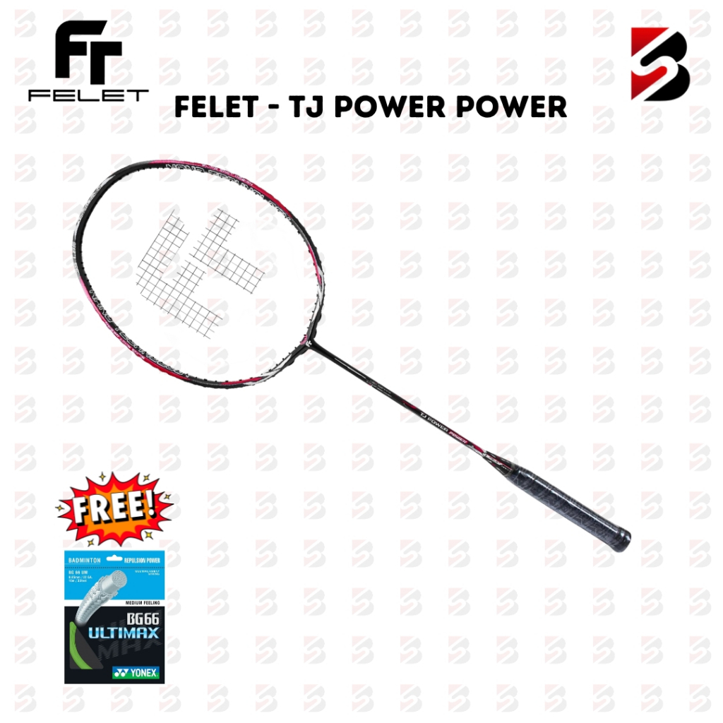 BADMINTON RACKET FELET TJ POWER ORIGINAL FREE STRINGS BG 66 ULTIMAX ...