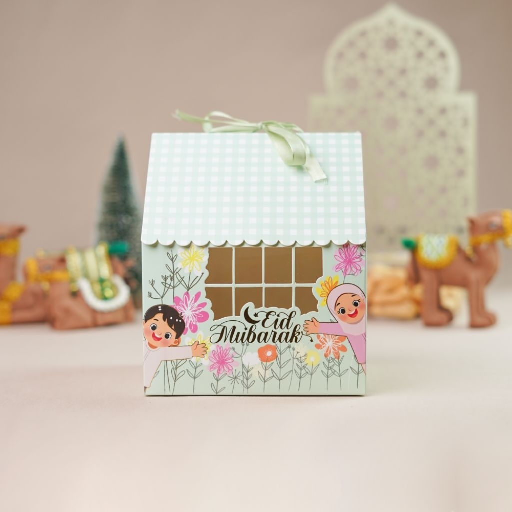 Green Eid Box With Ribbon Box Eid Mubarak Hampers Eid Cute | Shopee ...