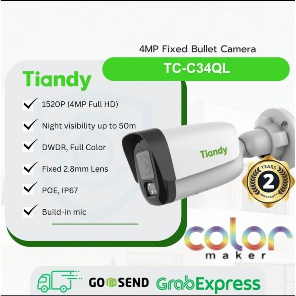 Tiandy Ipcam TC-C34QL Full Color 4MP Outdoor PoE Audio Onvif | Shopee ...