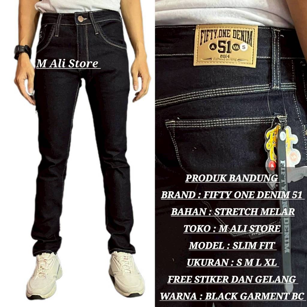 Fifty One Denim 51 Men's Long Soft Jeans Slim Fit Stretch Pants Black ...