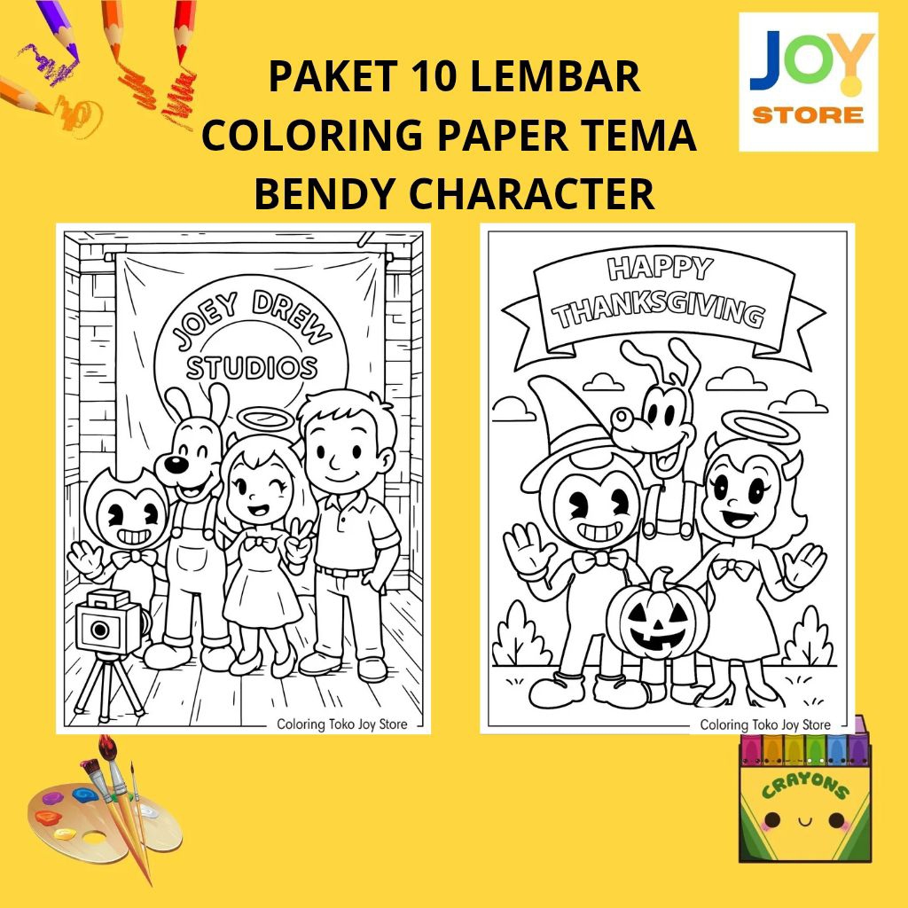 PACKAGE 10 Sheets of Bendy Character Halloween Theme Coloring Paper A4 ...
