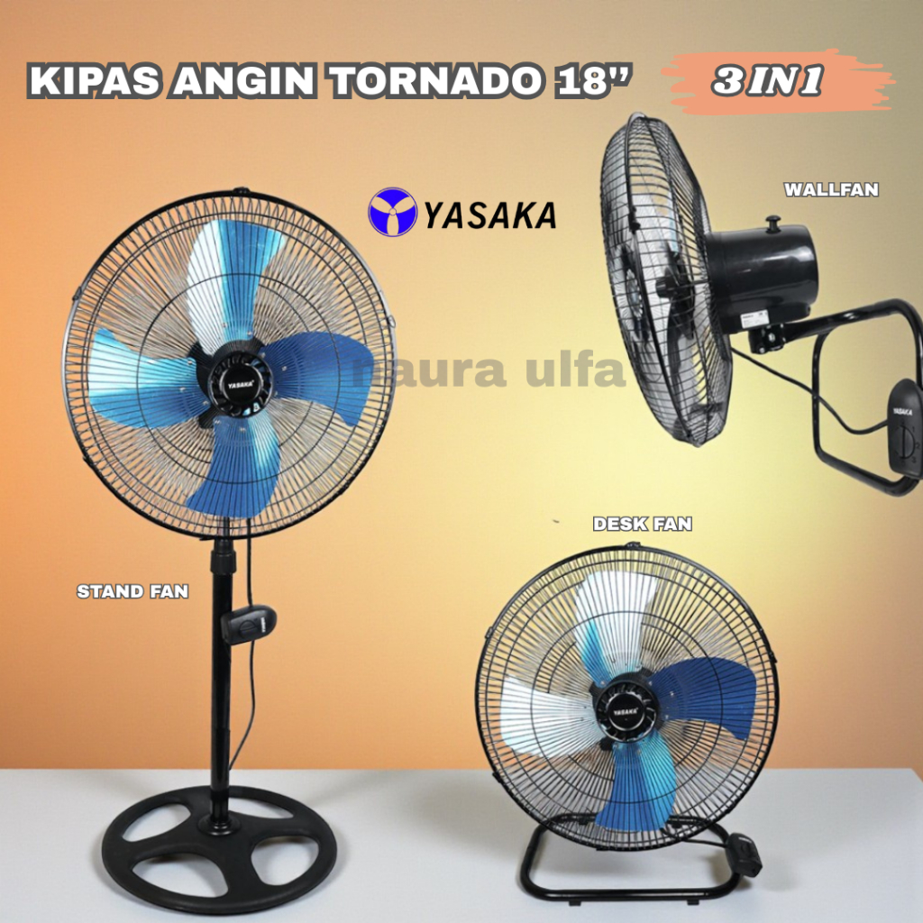 YASAKA 3 IN 1 STAND FAN, WALL FAN, DESK FAN TORNADO FAN/ YSK-1808 (18 ...