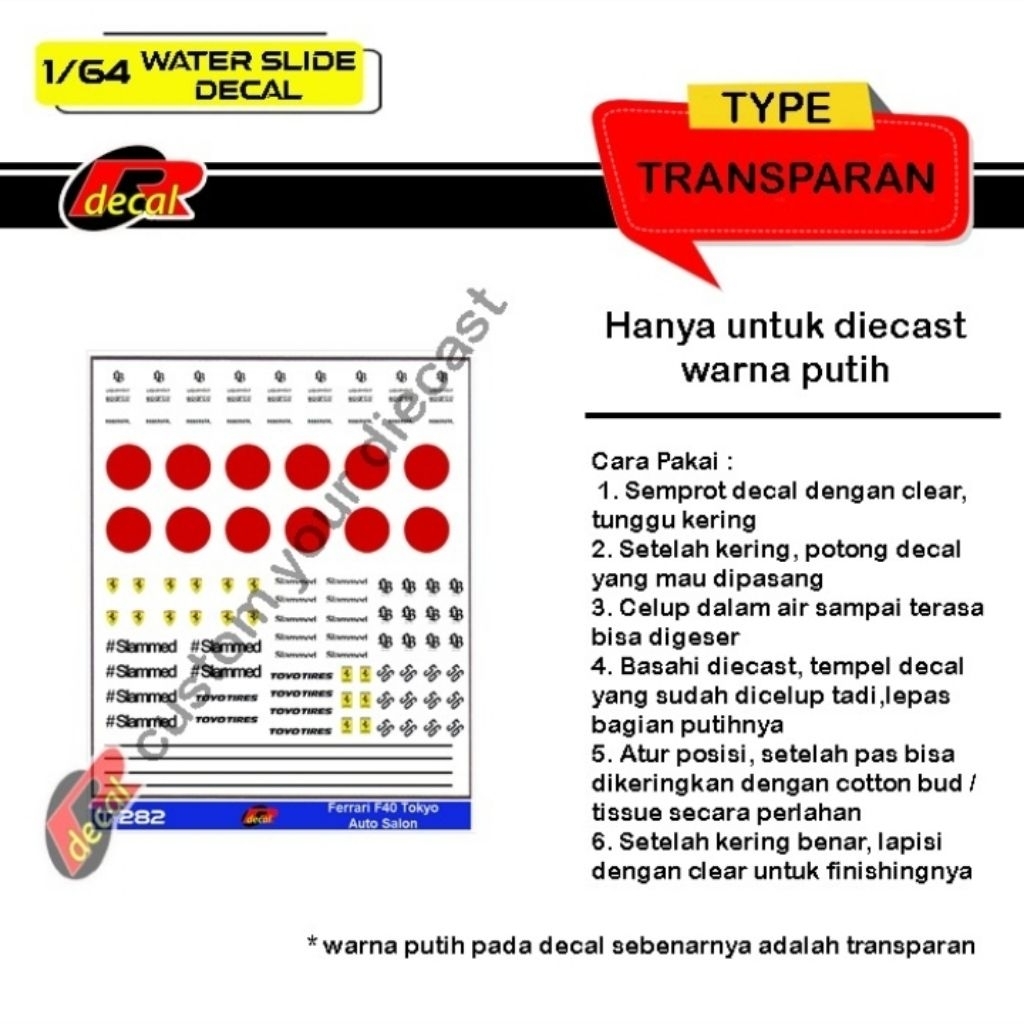 T282 Transparent Hotwheels Decal 1/ Ferrari F40 Tokyo Auto Salon64 ...