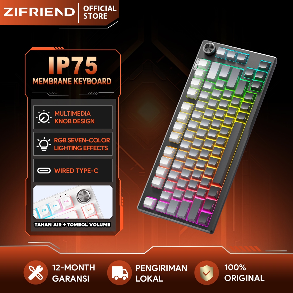 FURYCUBE IP75 Membrane Keyboard 75% Layout Knob Control RGB Gaming ...