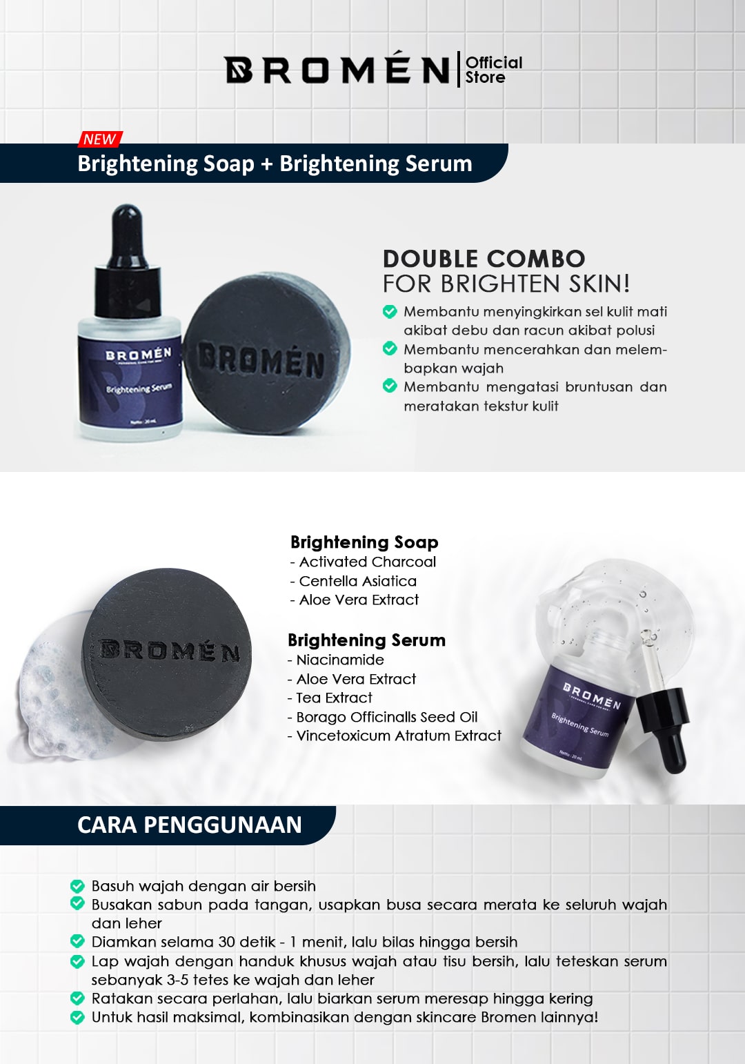 Bromen Bundle 2 pcs Brightening Soap & 1 pcs Serum - Men's Facial ...