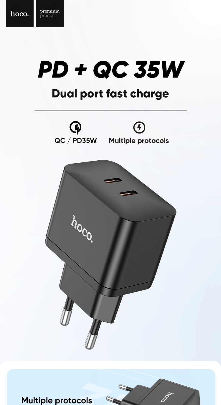 Hoco Quick Charging Charger Head 35W PD 2 Type-C Ports N29 | Shopee Philippines