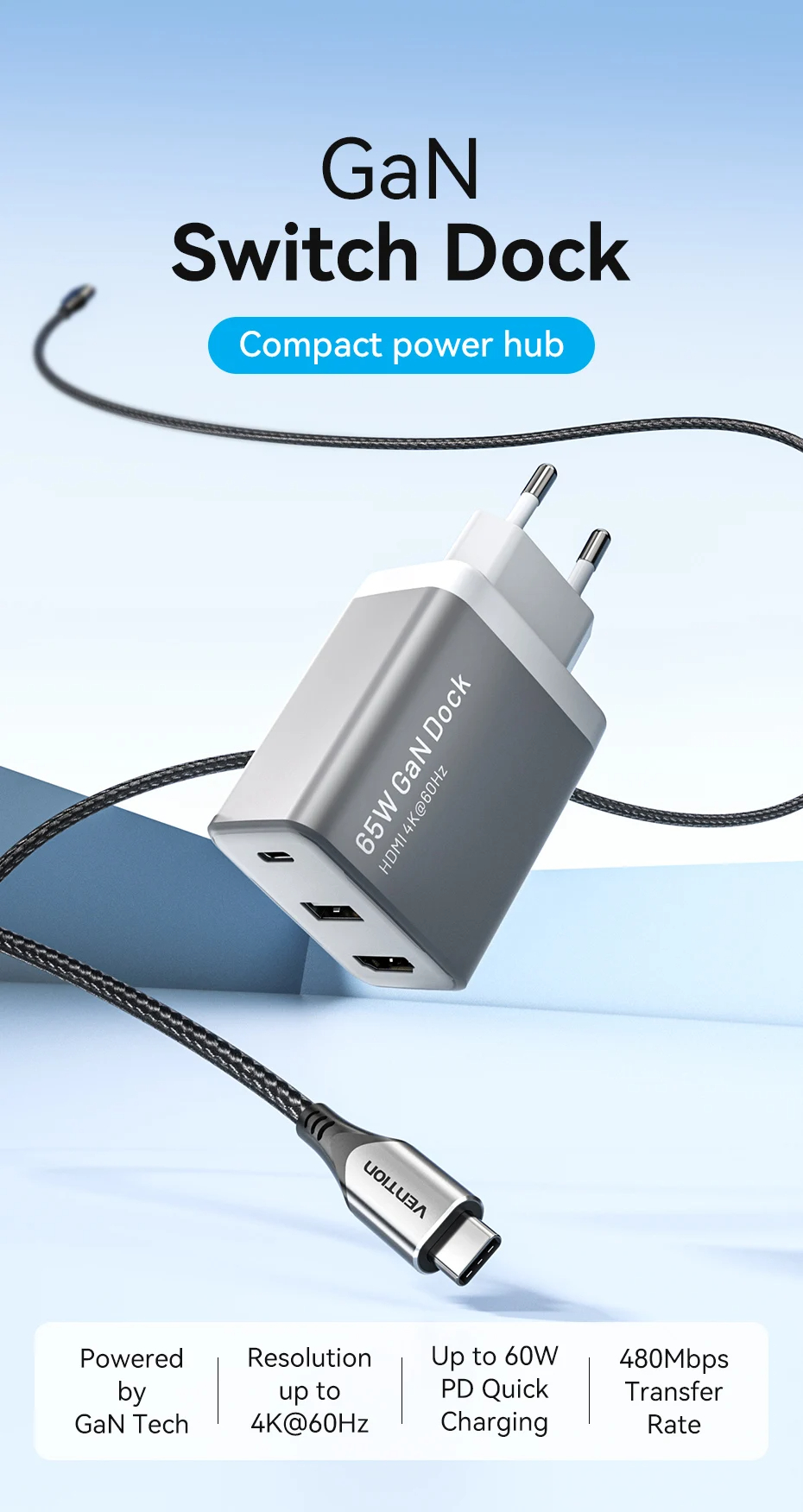 Vention GaN Adapter Switch Dock usb C usb A HDMI Docking Nintendo ...