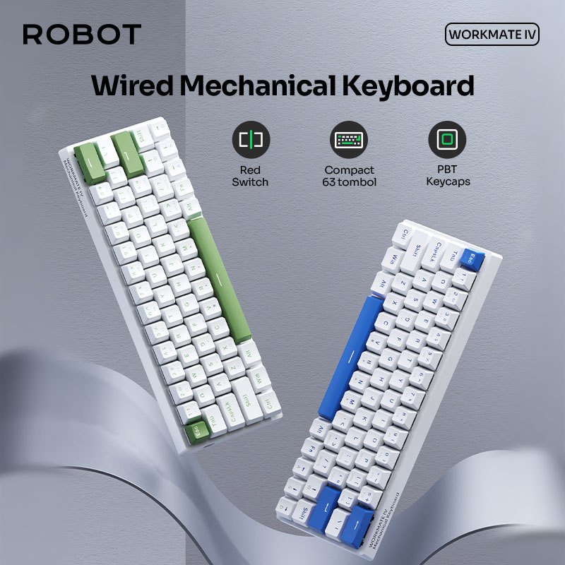 ROBOT WORKMATE IV Mechanical Wired Gaming Keyboard 63 Keys PBT Keycaps ...