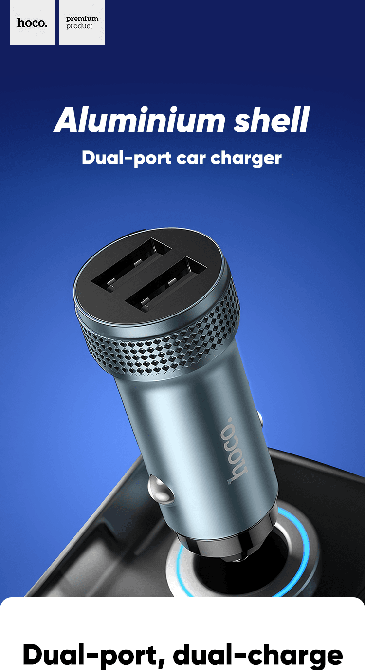 Hoco Car Charger 2 USB Ports Aluminum Alloy Z49 | Shopee Philippines