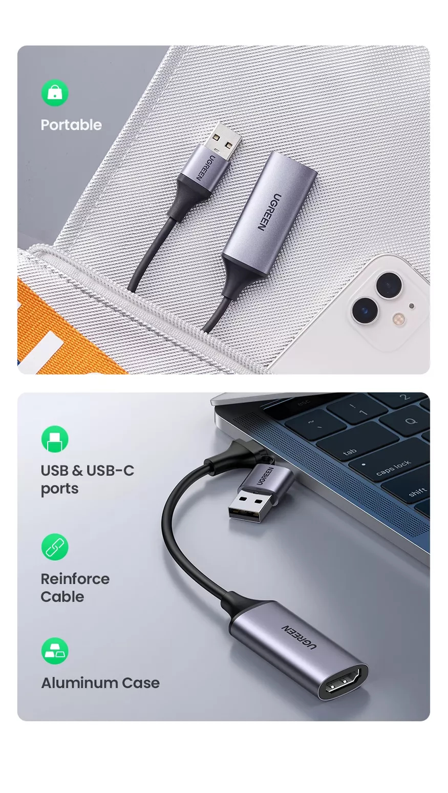 UGREEN Video Capture Card HDMI Type C HD 2K 30Hz For OBS Computer ...