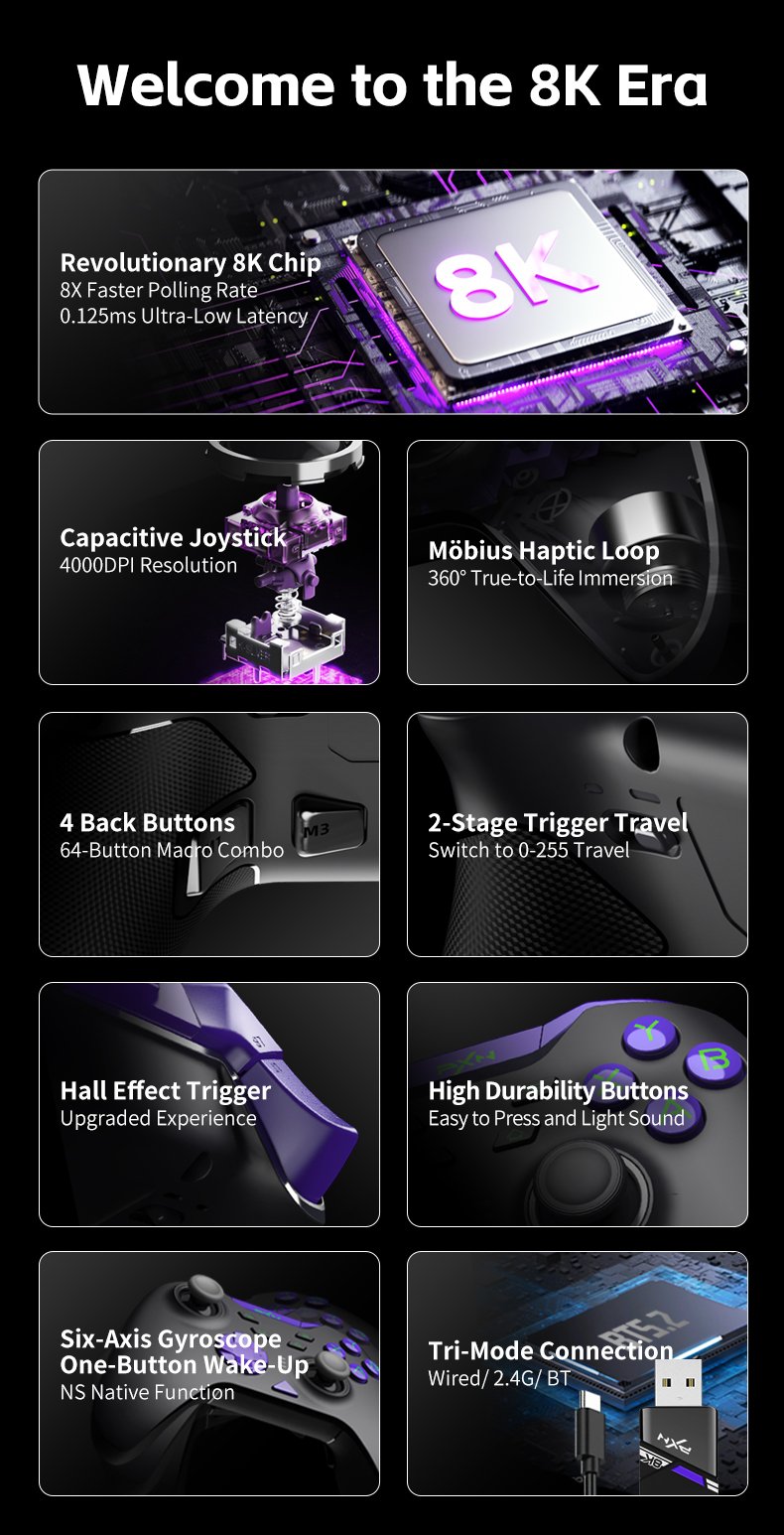 PXN P5 8K Gamepad Three Mode Wireless Controller Custom 8000Hz Polling ...