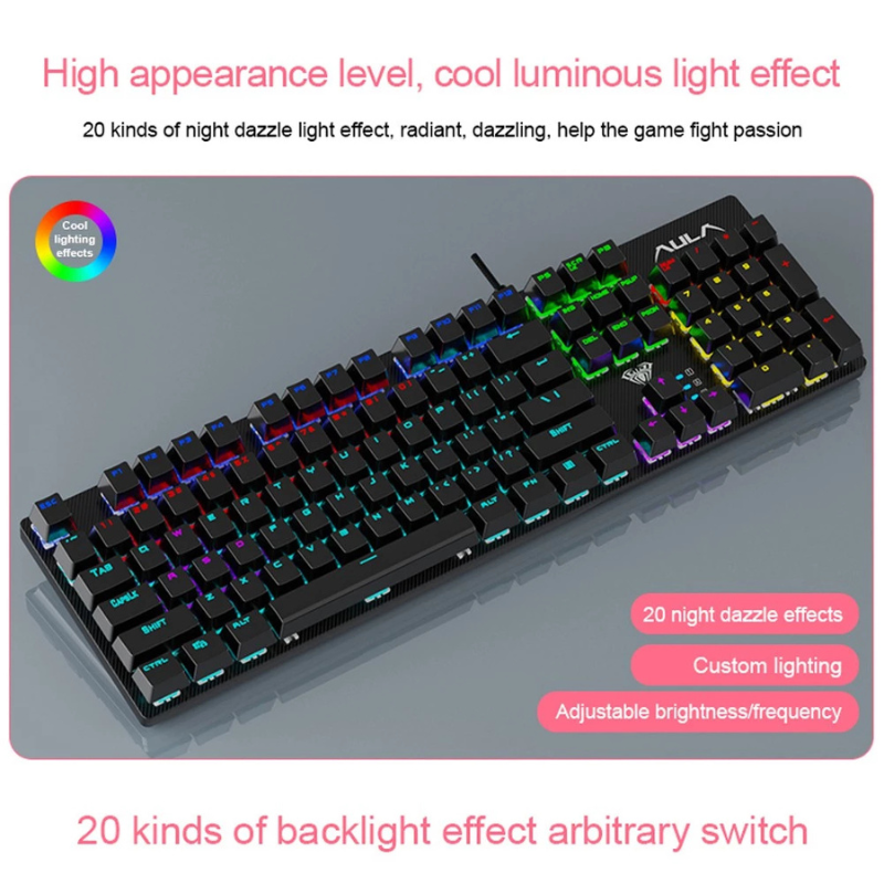 Aula Mechanical Gaming Keyboard 104 Keys Layout Blue Switch RGB Display ...