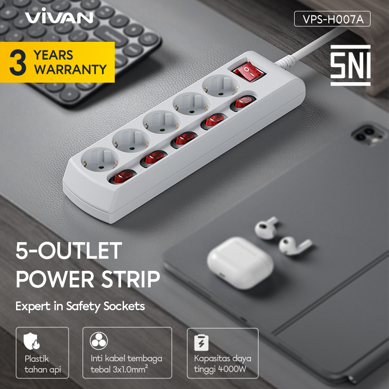 Vivan Safety Socket VPS-H007A | 5-slot Power Plug 1.6m Socket Switch ...