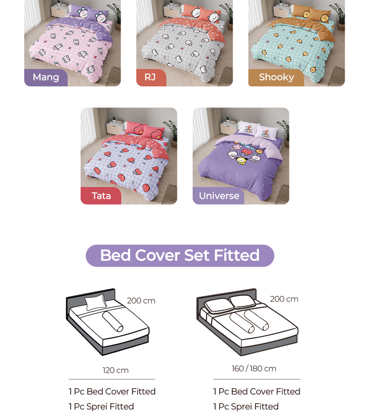 Kintakun BT21 minini Fitted Bed Sheet 160 x 200 Queen KOYA RJ SHOOKY ...