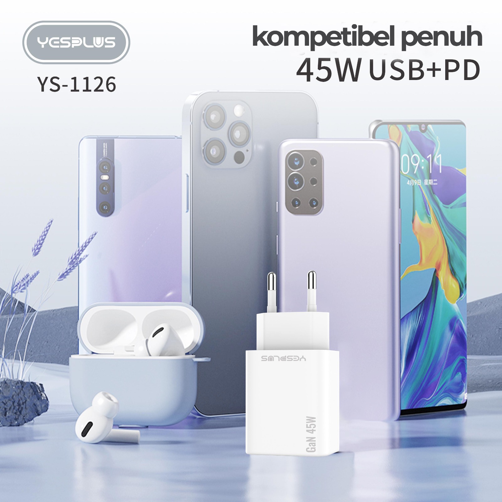 Yesplus YS-1126 Charger Gan 45W Super Fast Charging Dual Port Support Laptop/iPad | Shopee ...