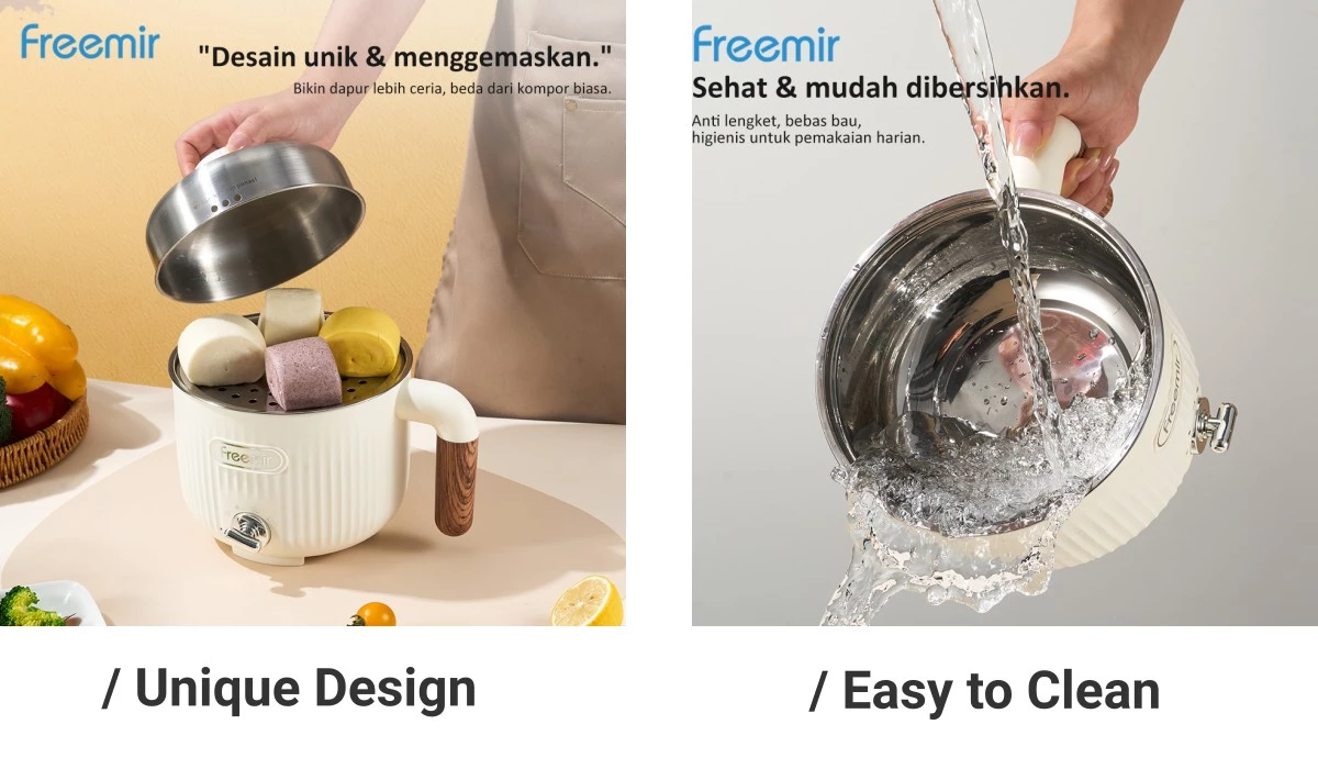 NEW 2025 freemir electric pan Premium White 1.6L SUS 304 Low Watt 300W ...