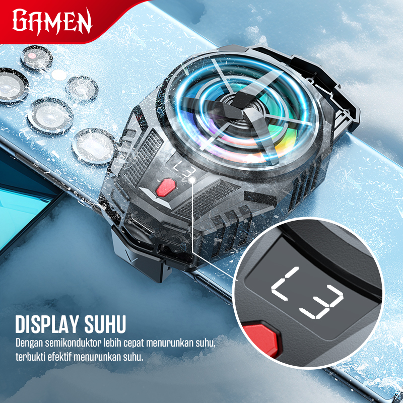 HP GAMEN Magnetic RGB Gaming Cell Phone Cooler Fan 3 Cooling Modes GMN10 With Clip Clip For ...