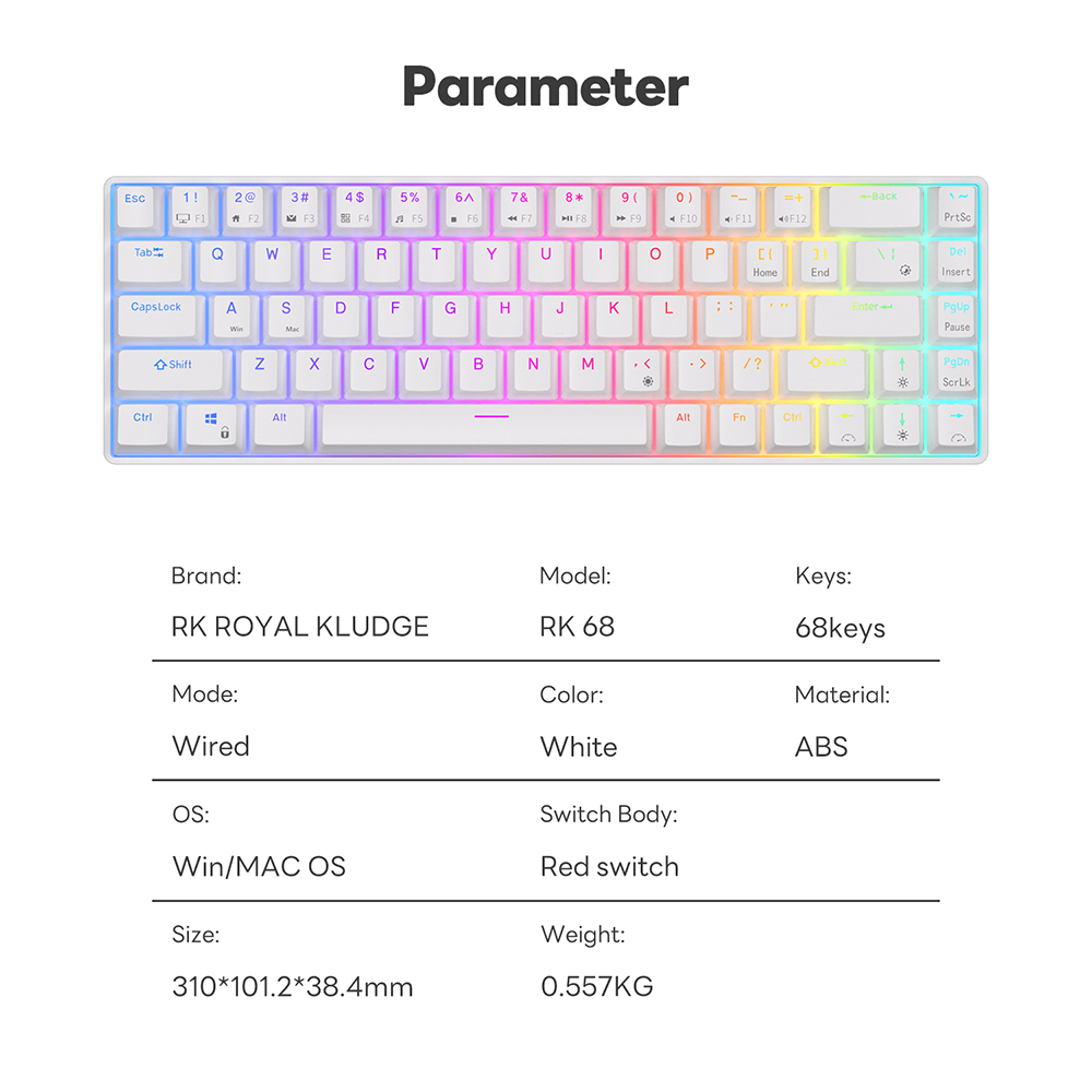 Rk Royal Kludge RK68 RGB White 68 Keys Wired keyboard | Shopee Philippines