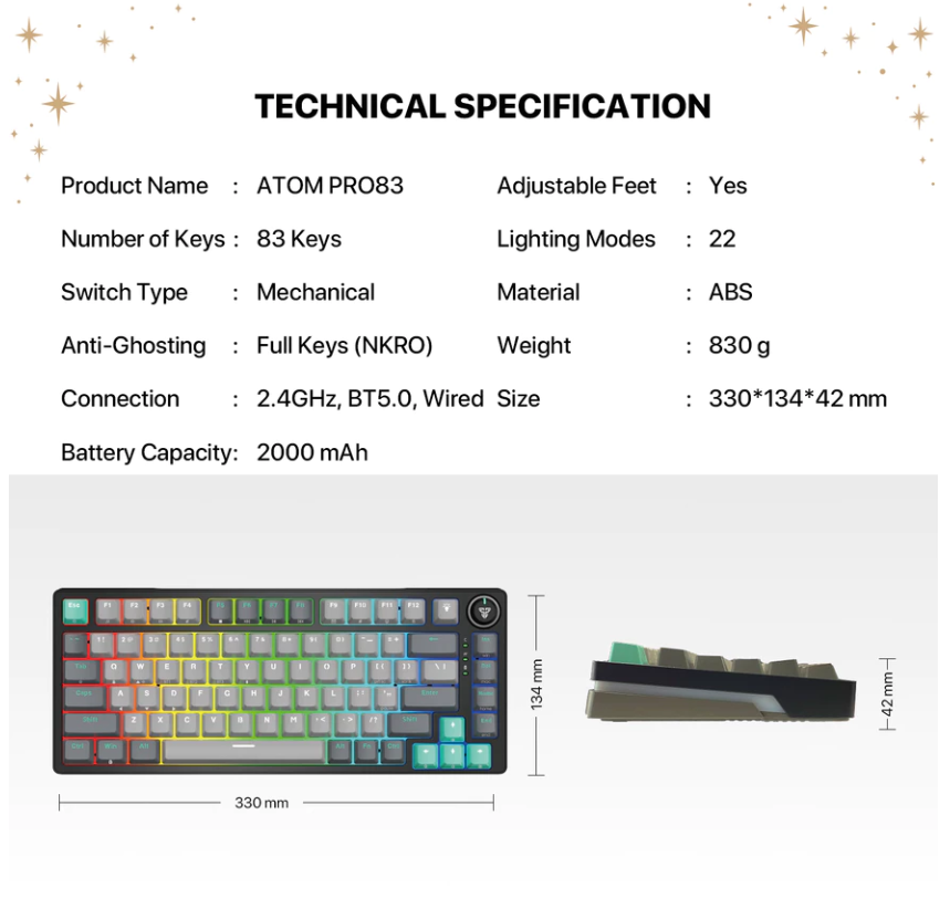 Fantech ATOM PRO SERIES Wireless Keyboard Mechanical Gaming Hotswap 5 ...