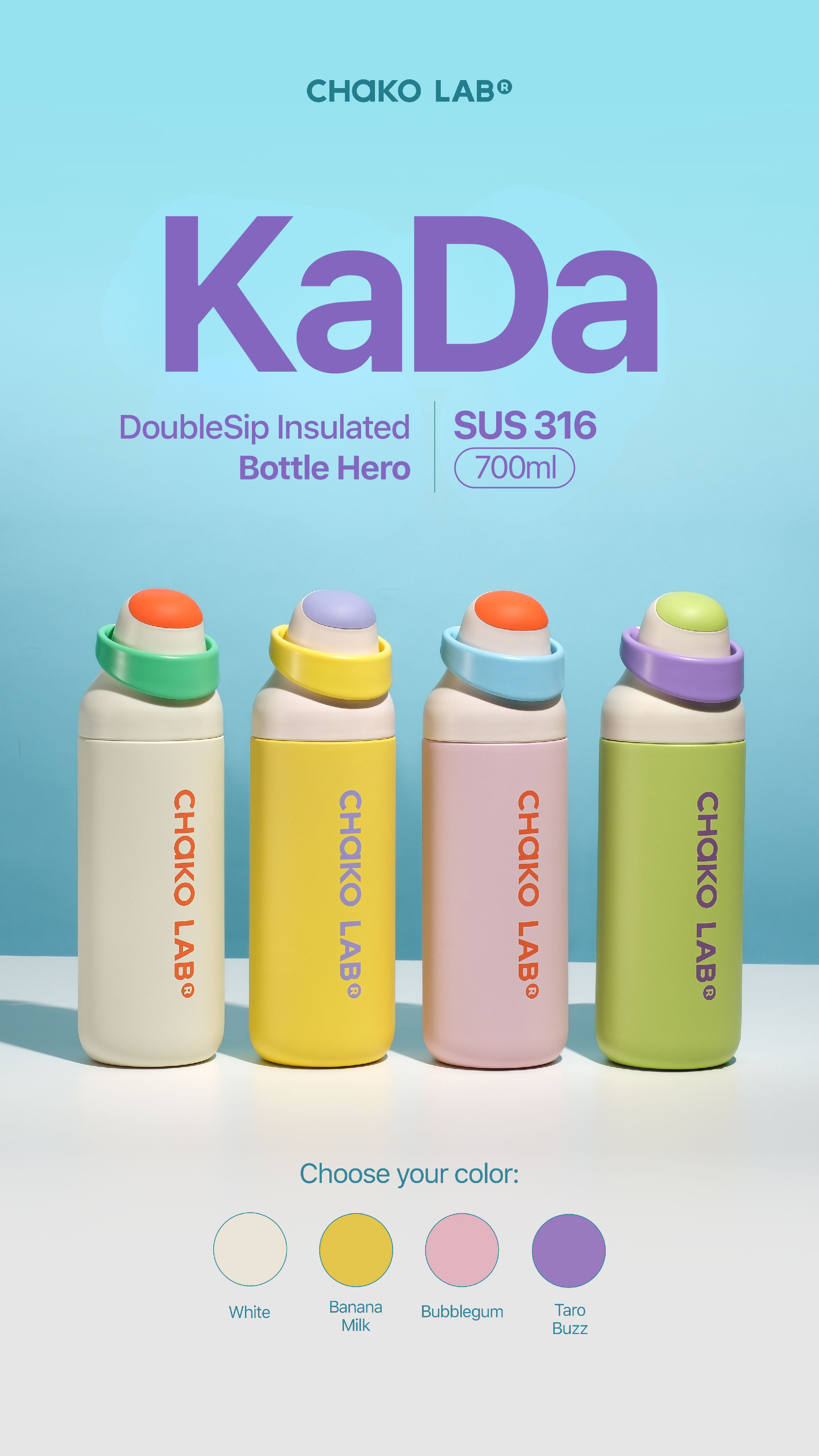 [NEW LAUNCH] CHAKO LAB KaDa DoubleSip Insulated Bottle Hero (700ml ...