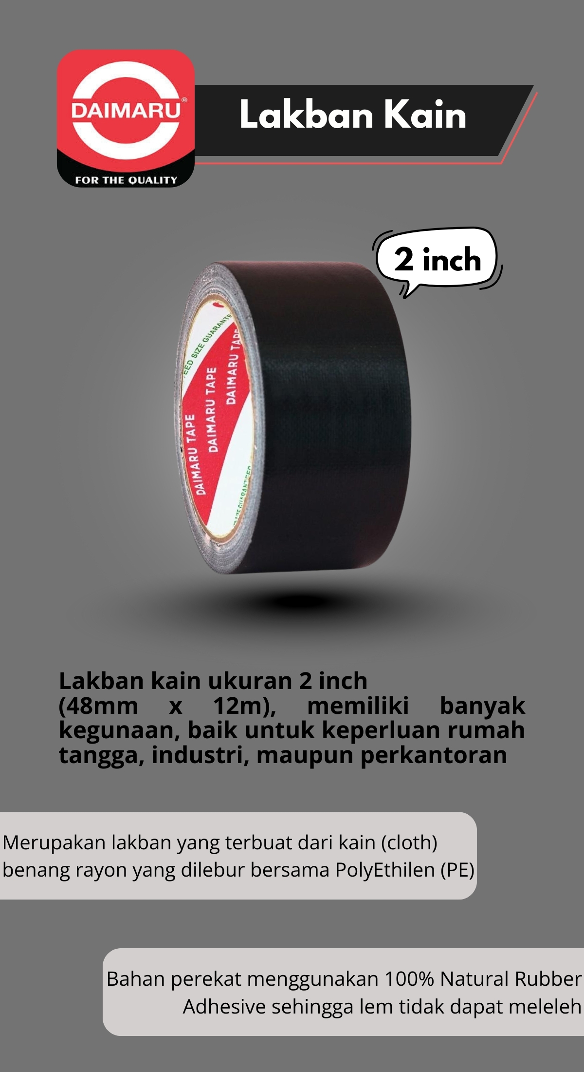 Daimaru Cloth Tape Black Cloth Tape 48mm x 12m / 2 Inch (20 Pcs ...