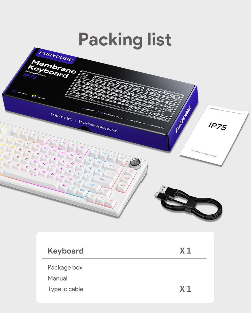 FURYCUBE IP75 Membrane Keyboard 75% Layout Knob Control RGB Gaming ...