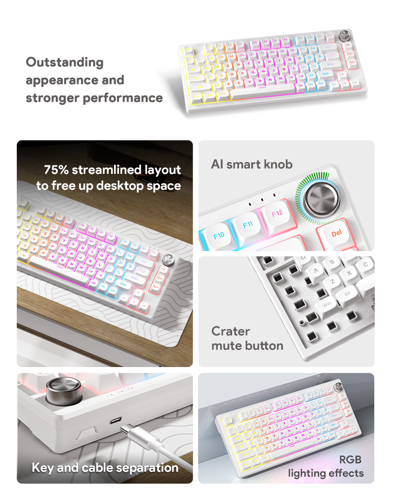 FURYCUBE IP75 Membrane Keyboard 75% Layout Knob Control RGB Gaming ...
