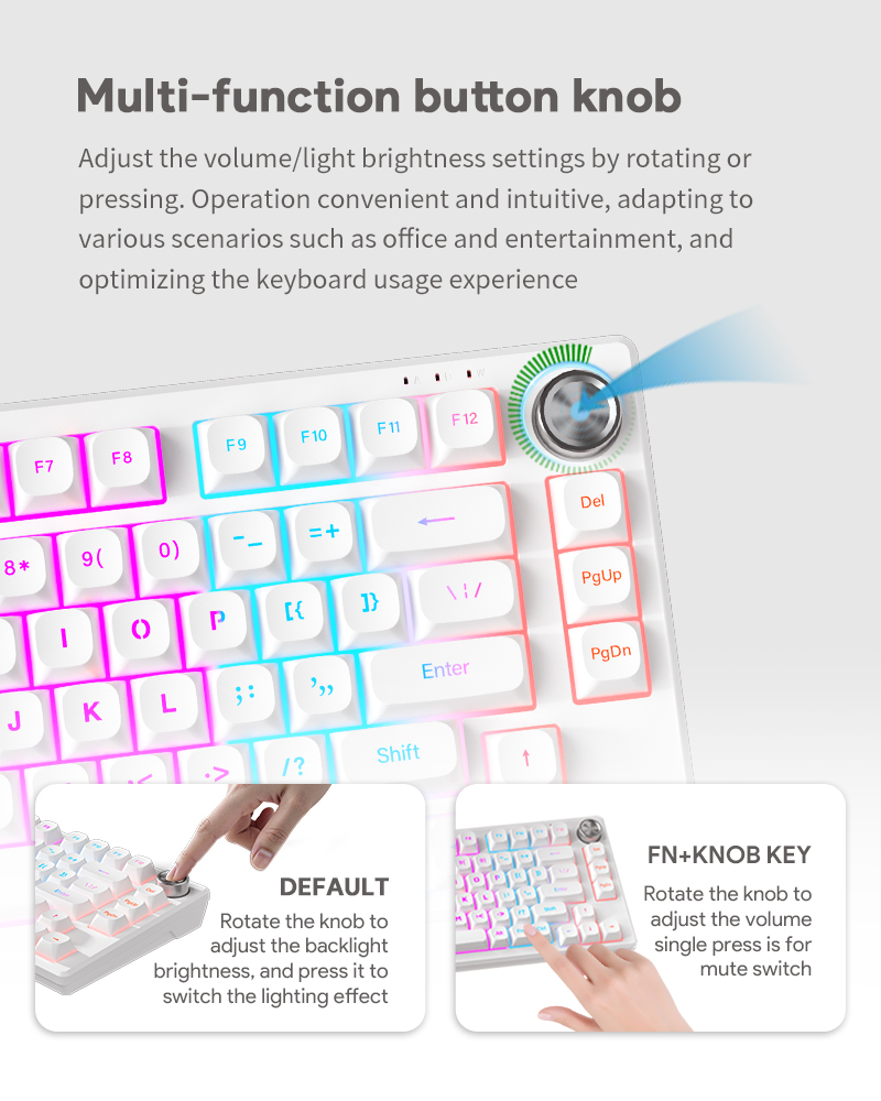 FURYCUBE IP75 Membrane Keyboard 75% Layout Knob Control RGB Gaming ...