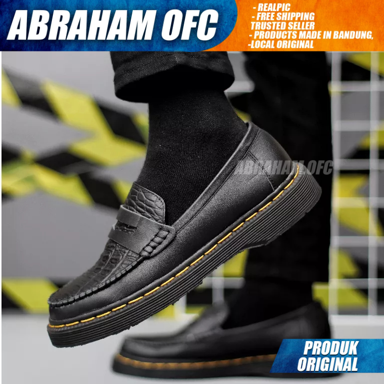 ABRAHAM Docmart Loafers Genuine Leather Formal Shoes Men's Black Work ...