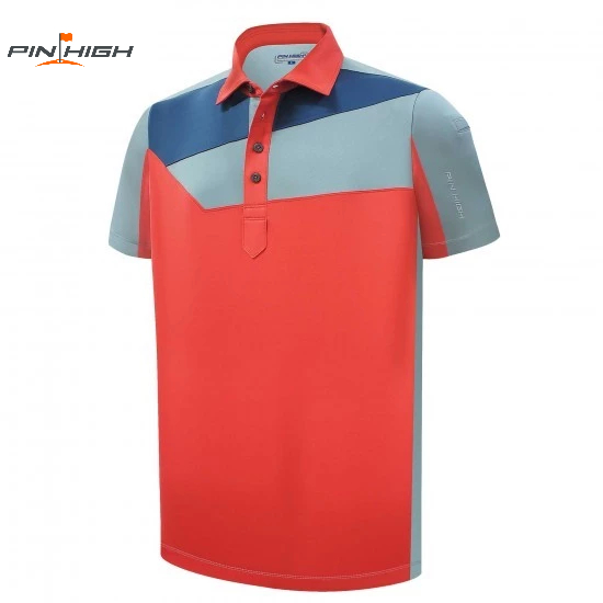 Men's Polo Shirt - PIN HIGH George (Medium Grey/Mars Red/True Navy). Athletic Fit. Swingdry ...