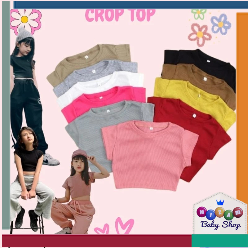1-7 YEARS CHILDREN'S CROP TOP RIB TOP PLAIN COLOR | Shopee Philippines