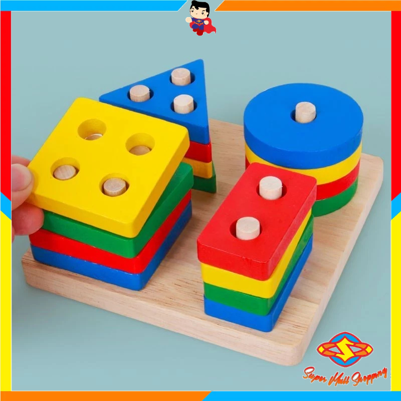 KAYU Sms Children's Educational Toys Long Geometry Wooden Puzzle ...