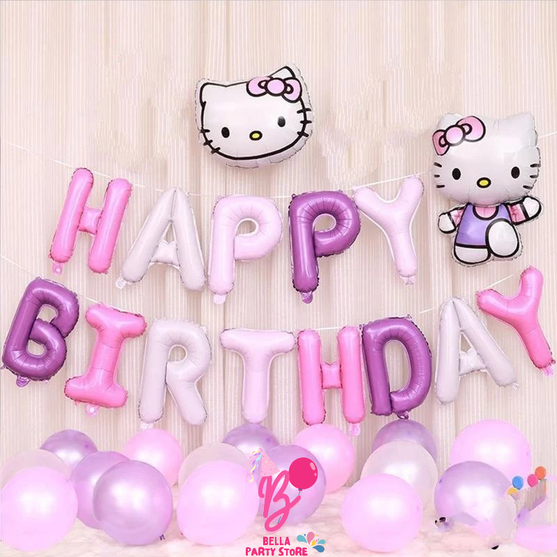 HBD birthday decoration set package for girls, hello kitty theme ...