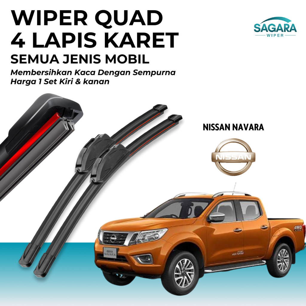 Nissan Navara Quad Car Wiper 4 Layers Rubber Blade 1 Set Right and Kiri ...