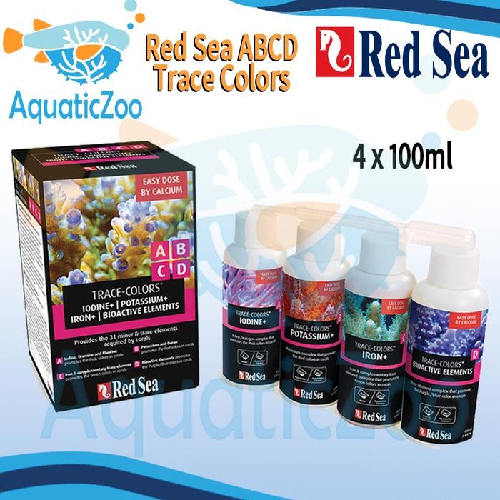 RED SEA TRACE COLORS ABCD 4 X 100ML VITAMIN Colorant CORAL REEF REDSEA ...