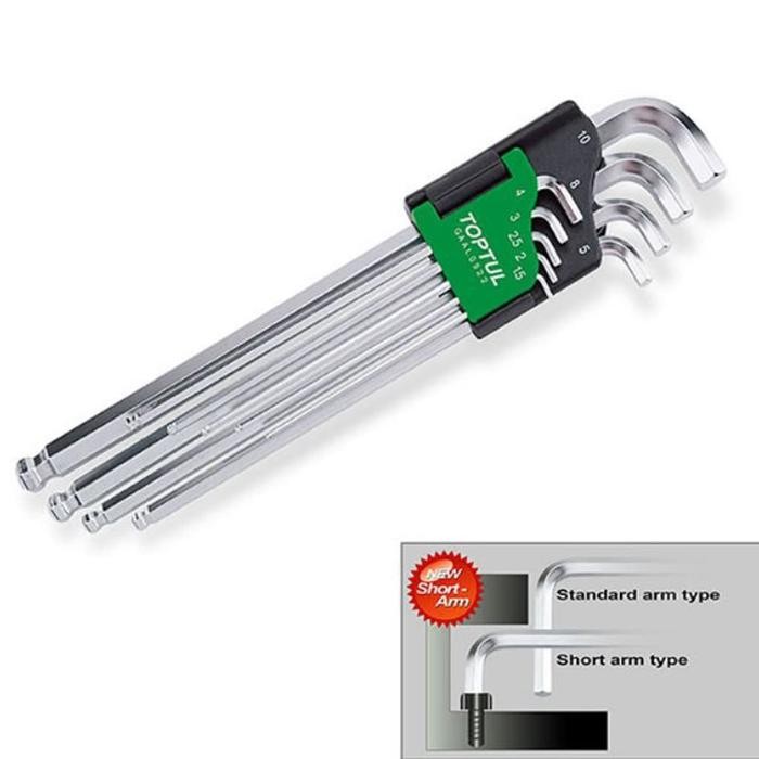 L Key Hex Key Extra Long Type Ball Point Set 9Pcs Toptul Gaal0922 ...